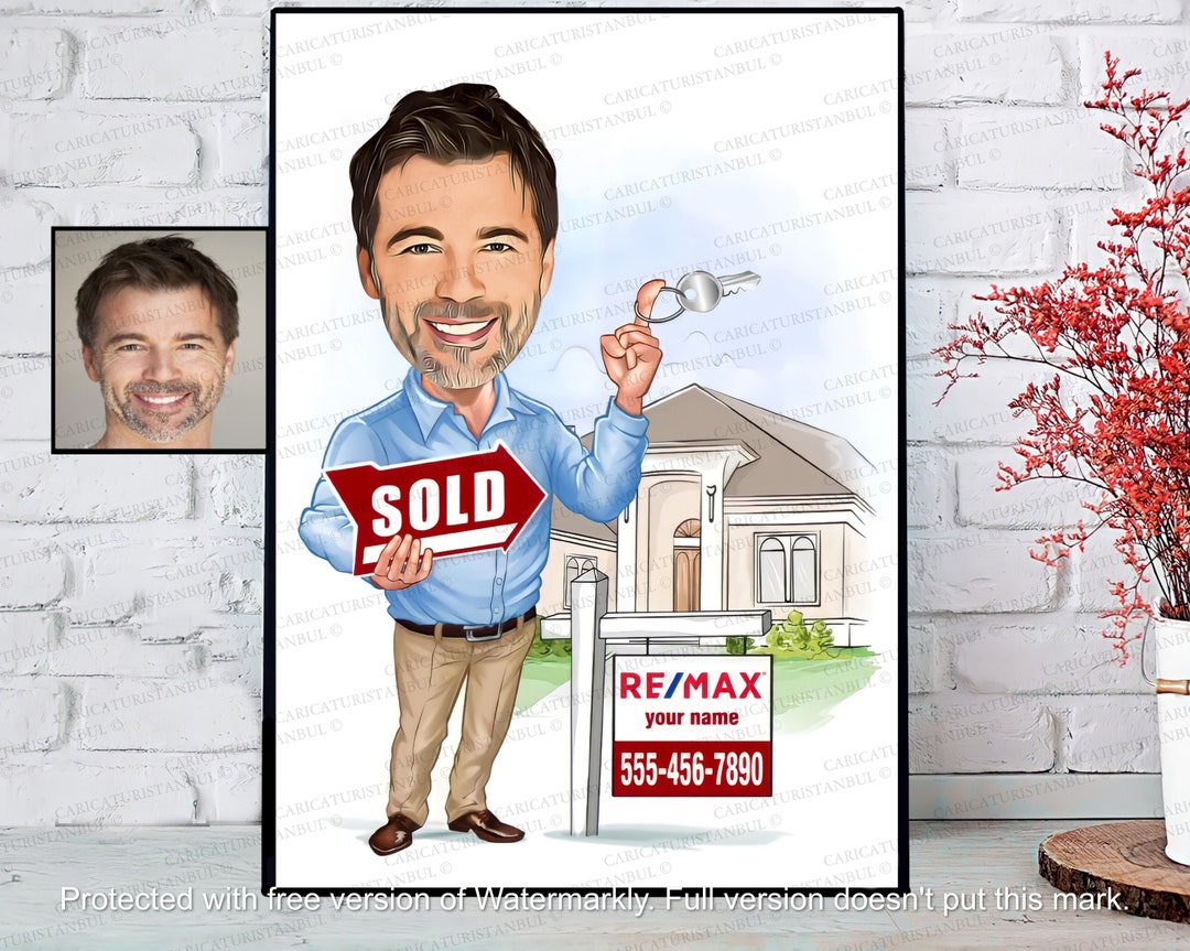 Realtor Caricature Gift, Custom Real Estate Agent Portrait, Real Estate ...