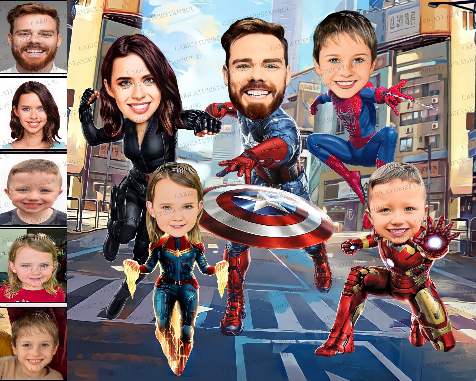 Digital Superhero Family Fathers Day Gift, Custom Portrait for Dad ...