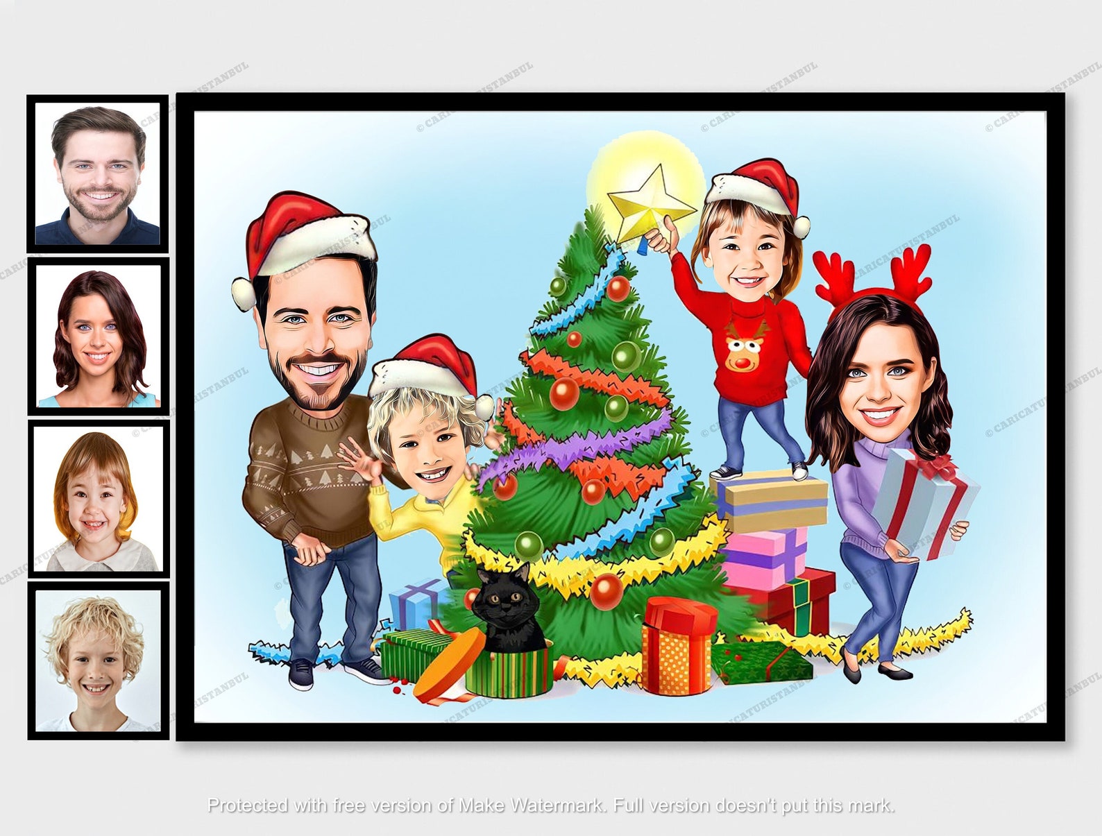 Personalized Christmas Family Portrait, Christmas Gift, Christmas Cards ...