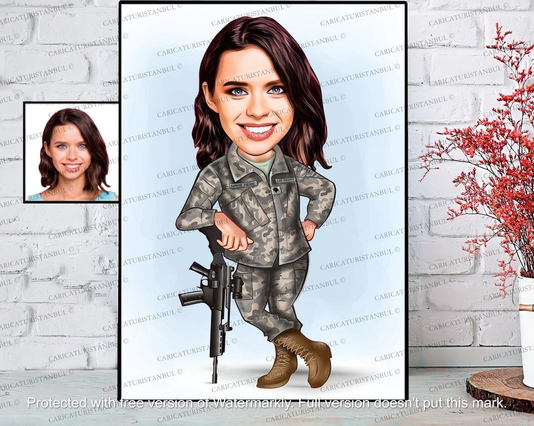 Army Gift, Custom Cartoon Military Portrait, Army Mom, Veteran Gift ...