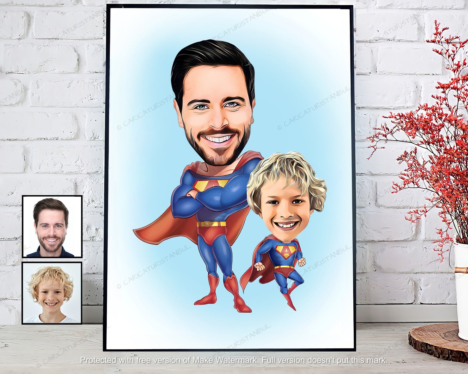 Digital Superhero Family Fathers Day Gift, Custom Portrait for Dad ...