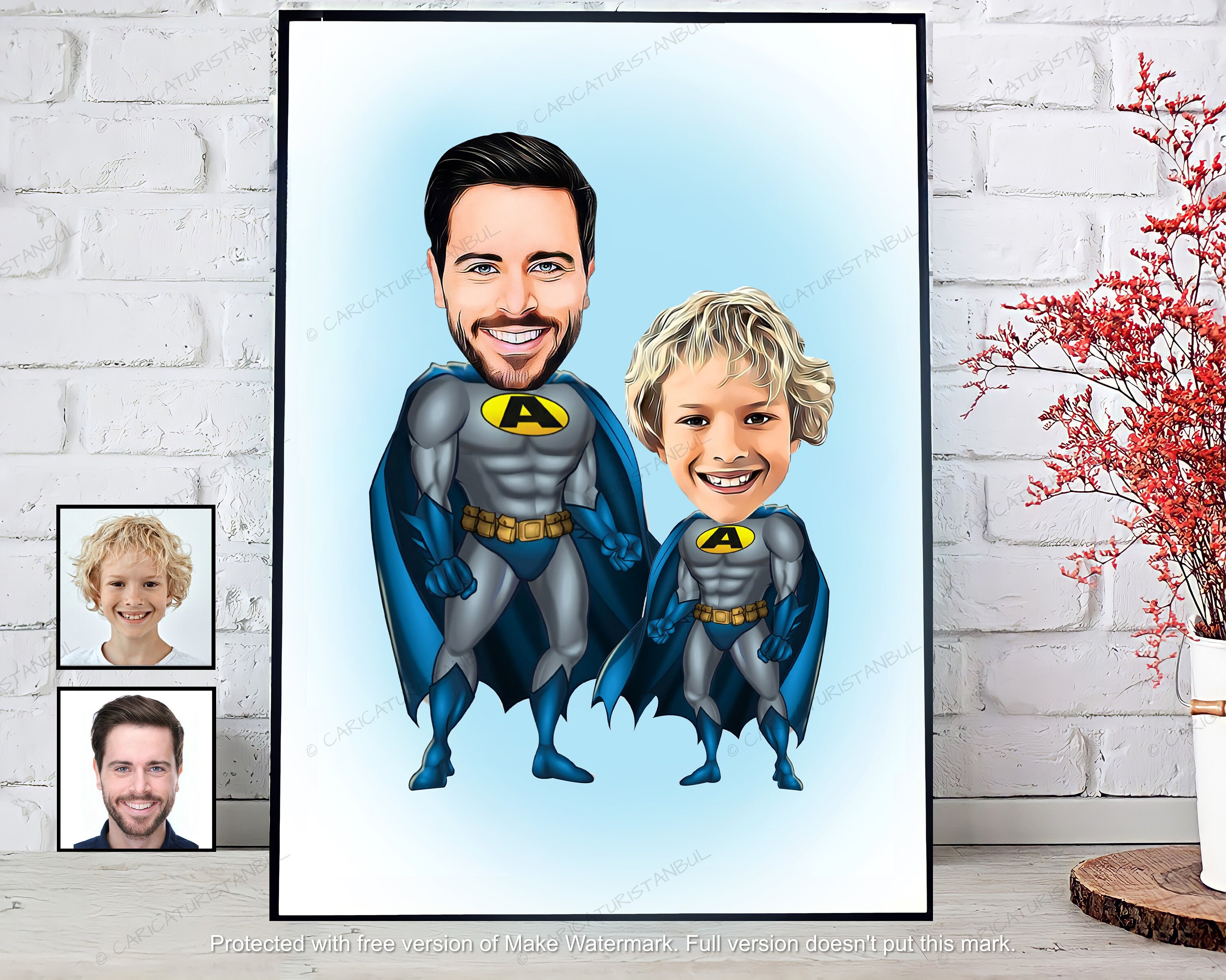 Digital Superhero Family Fathers Day Gift, Custom Portrait for Dad ...
