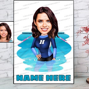 Swim Coach Gift, Custom Cartoon Portrait From Photo, Swimming Coach ...