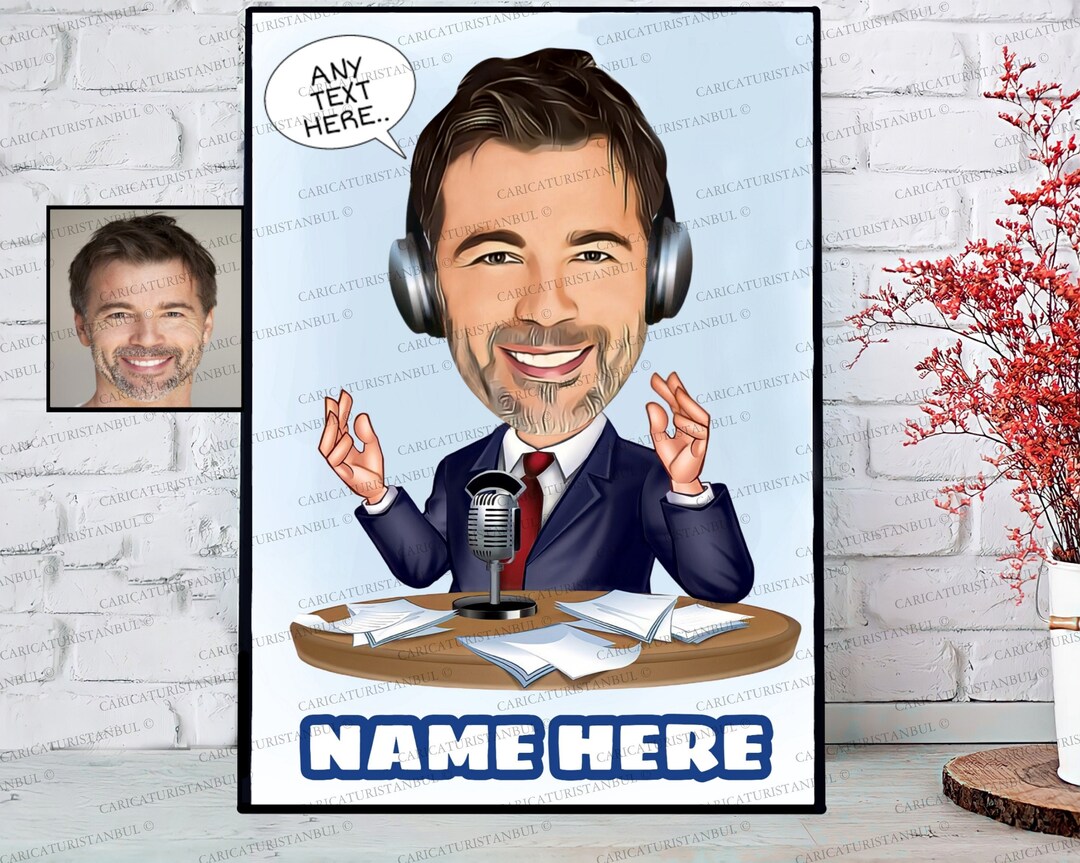 Radio Personality Gift, Cartoon Radio Host Portrait, Announcer Gift ...