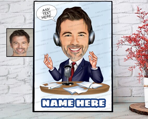 Radio Personality Gift Cartoon Radio Host Portrait Announcer - Etsy