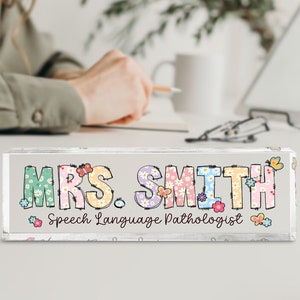Speech Pathologist Desk Sign, SLP Name Plate, Daisy Speech Therapist ...