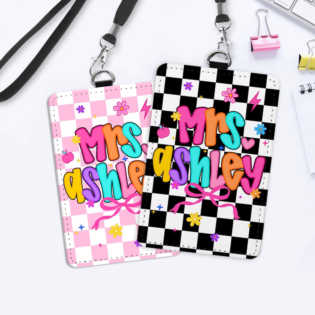 Custom Teacher ID Badge Holder, Personalized Groovy Badge Holder, Back ...