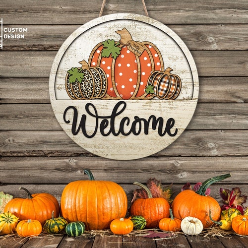 Fall Door Hanger Fall Decor Hello Pumpkin Door Sign Front - Etsy