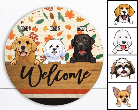 Personalized Dog Door Sign Fall Door Decor Dog Welcome Sign - Etsy