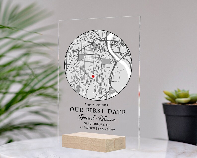 Custom Map Acrylic Plaque, Our First Date Plaque, Valentines Day Gift ...