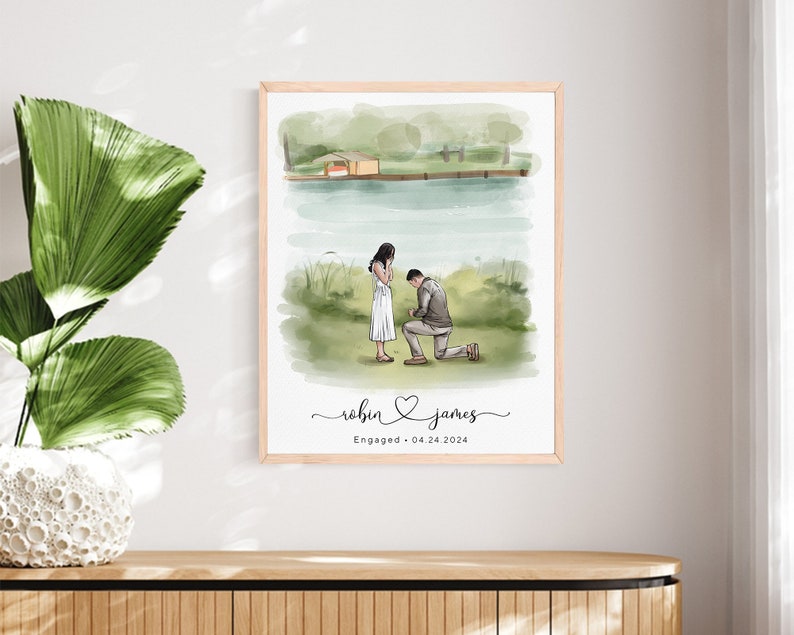 Couple Proposal Portrait, Custom Proposal Photo Wall Art, Engagement ...