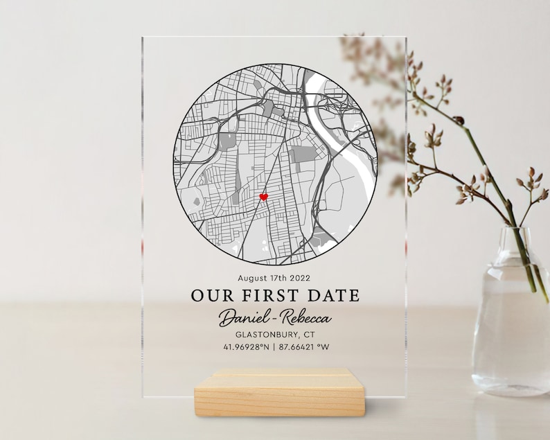 Custom Map Acrylic Plaque, Our First Date Plaque, Valentines Day Gift ...
