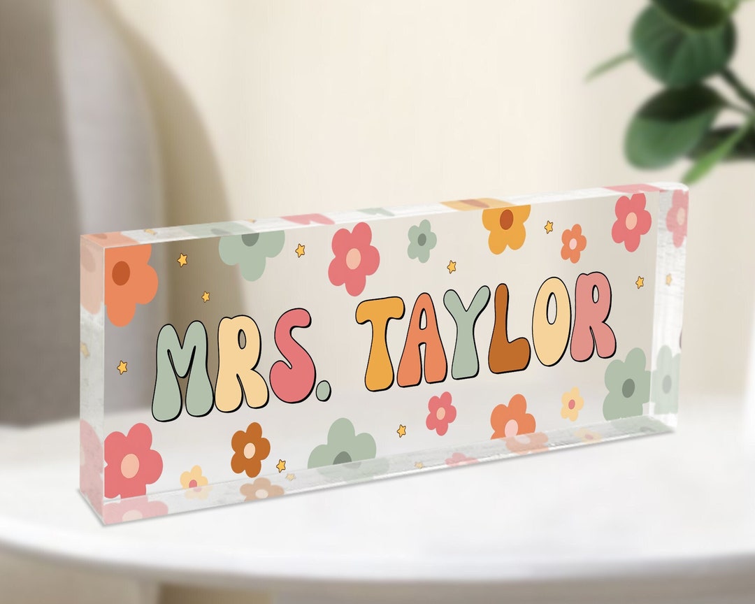 Floral Teacher Desk Name Plate, Teacher Gift, Teacher Name Sign, Back ...