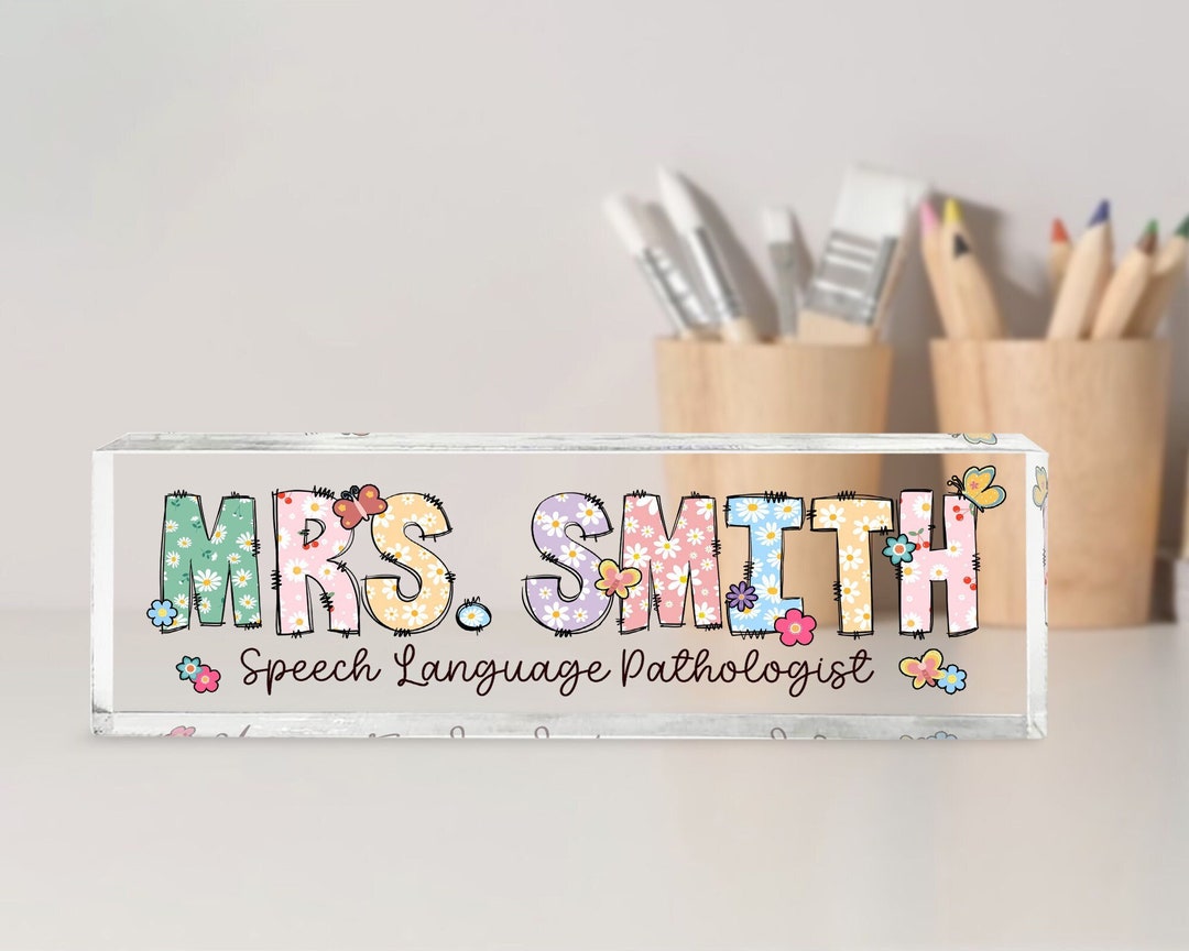 Speech Pathologist Desk Sign, SLP Name Plate, Daisy Speech Therapist ...