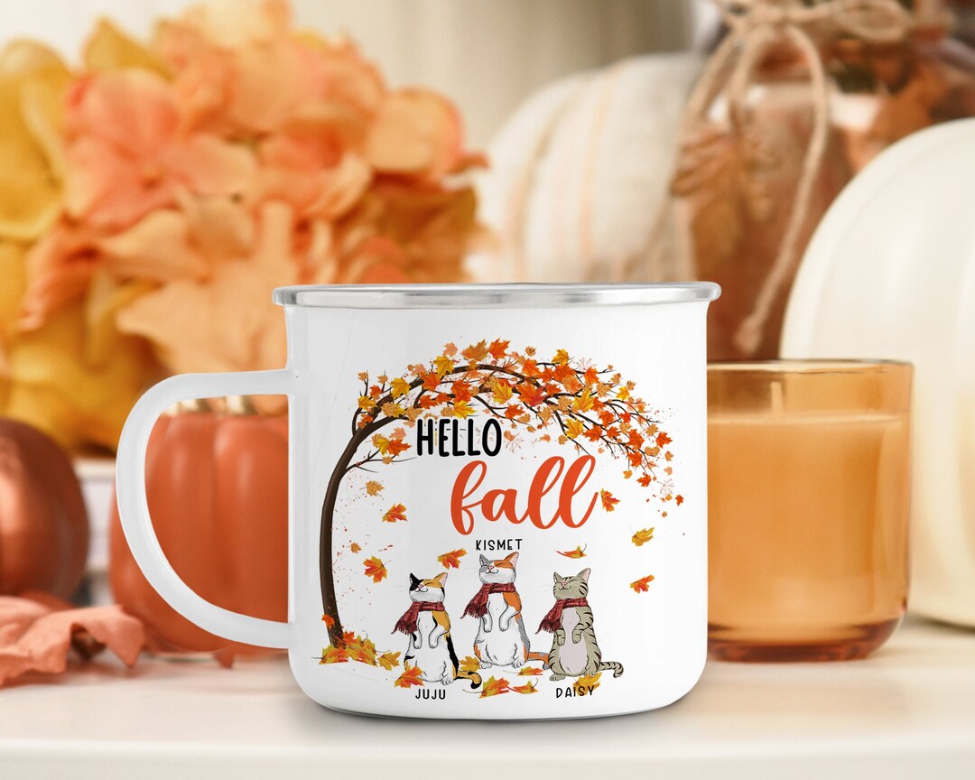 Personalized Cat Mug Custom Cat Mug Hello Fall Mug Fall - Etsy