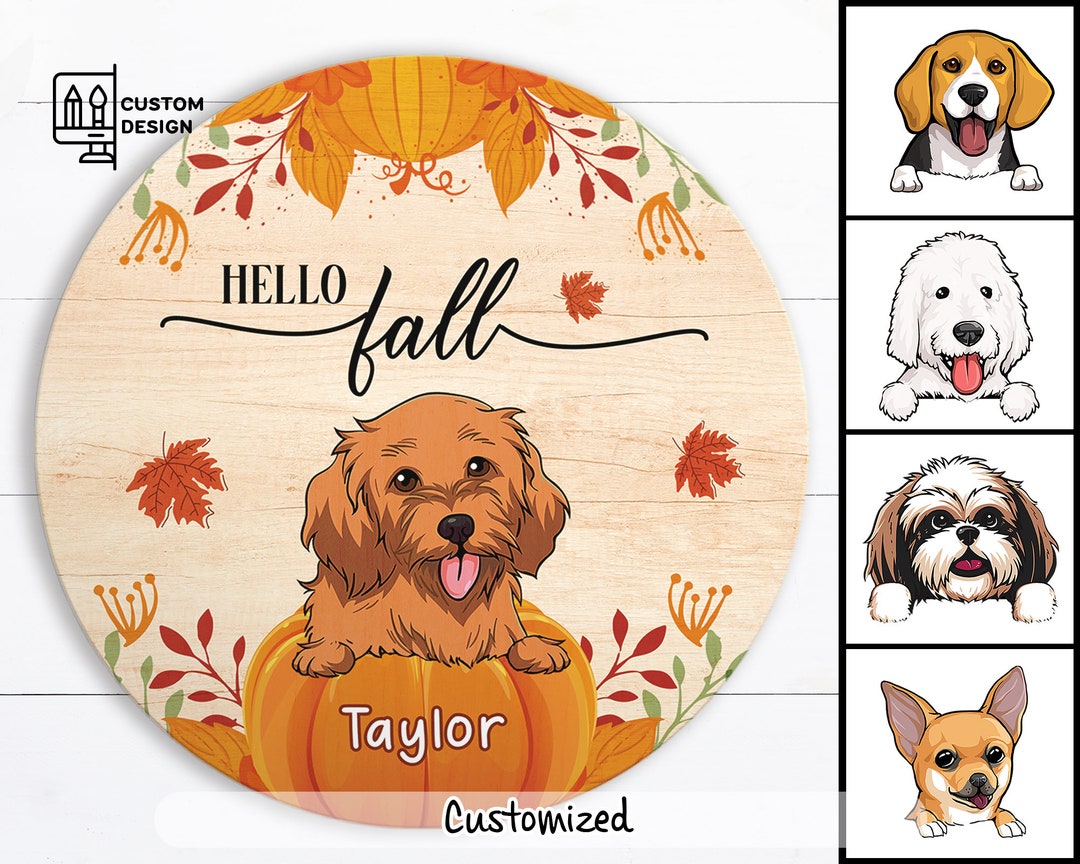 Personalized Dog Door Hanger, Dog Welcome Sign, Fall Door Hanger ...