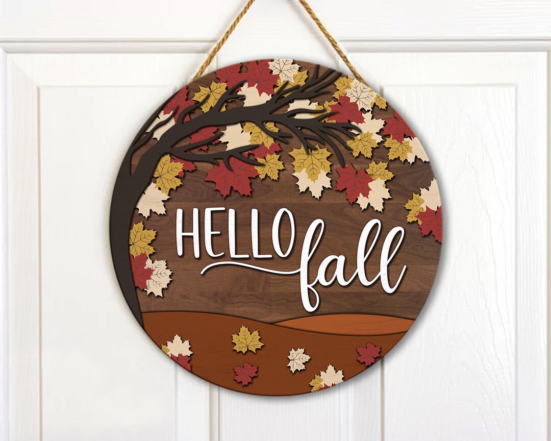 Fall Door Hanger, Hello Fall Sign, Fall Decor, Fall Door Sign, Pumpkin ...
