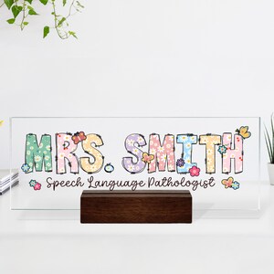 Speech Pathologist Desk Sign, SLP Name Plate, Daisy Speech Therapist ...