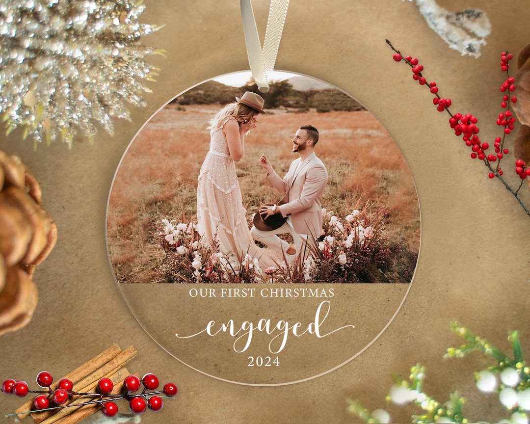 Personalized Our First Christmas Engaged Ornament, Custom Photo ...