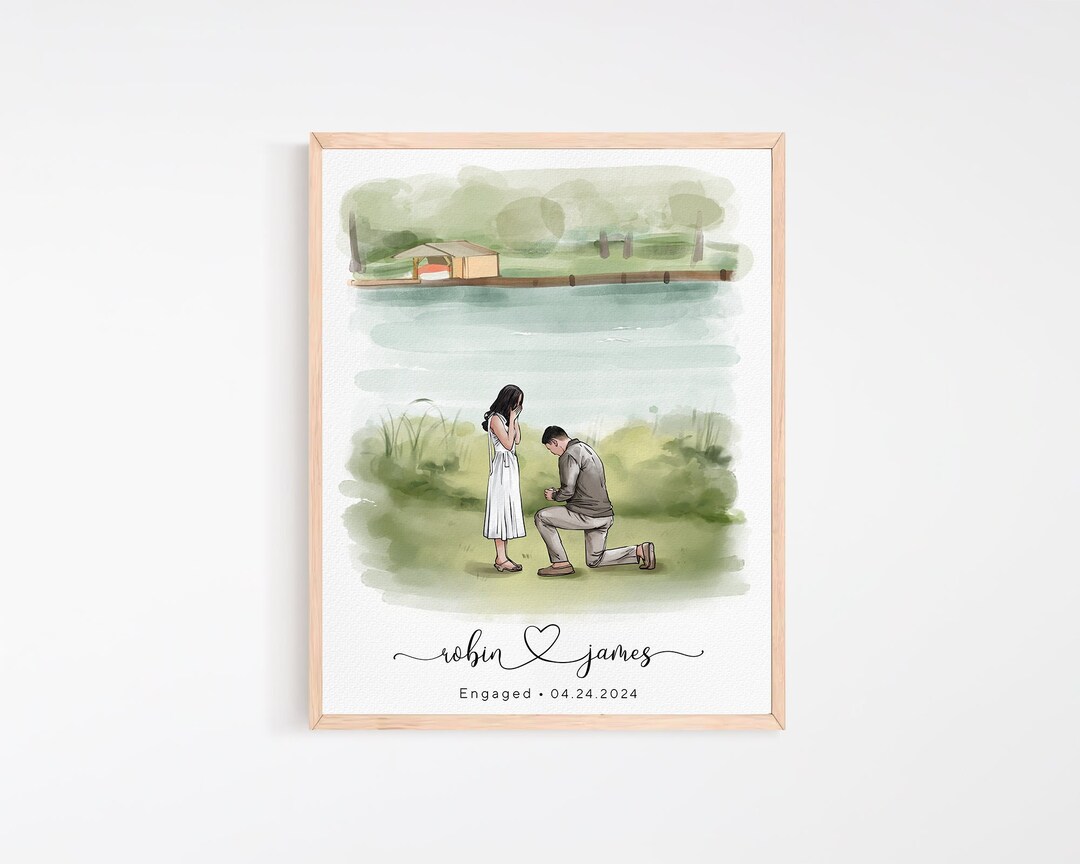 Couple Proposal Portrait, Custom Proposal Photo Wall Art, Engagement ...