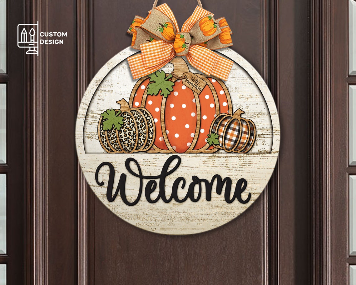 Fall Door Hanger Fall Decor Hello Pumpkin Door Sign Front - Etsy