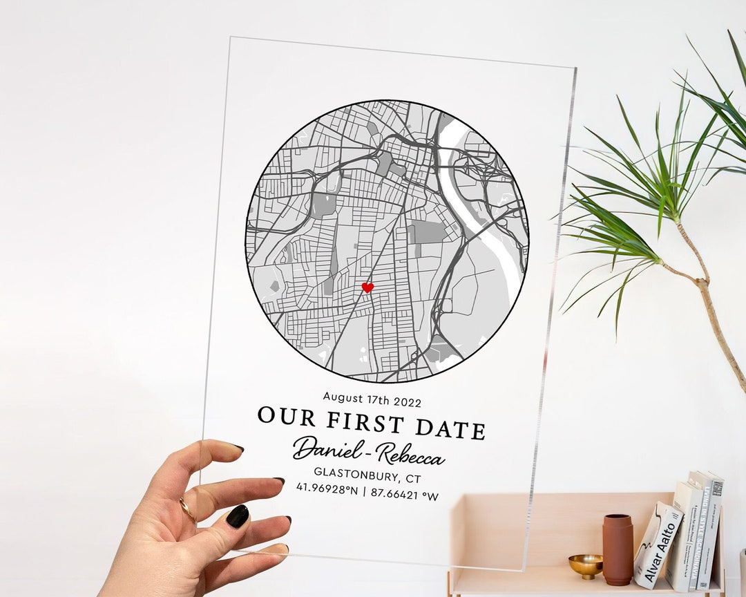 Custom Map Acrylic Plaque, Our First Date Plaque, Valentines Day Gift ...