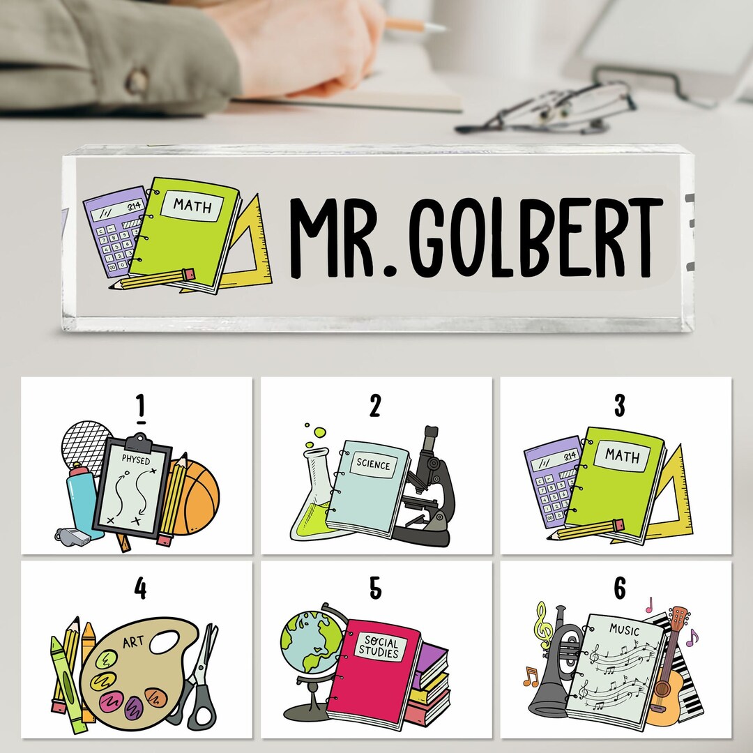 Custom School Subjects Desk Sign for Teacher, Teacher Desk Name Plate ...