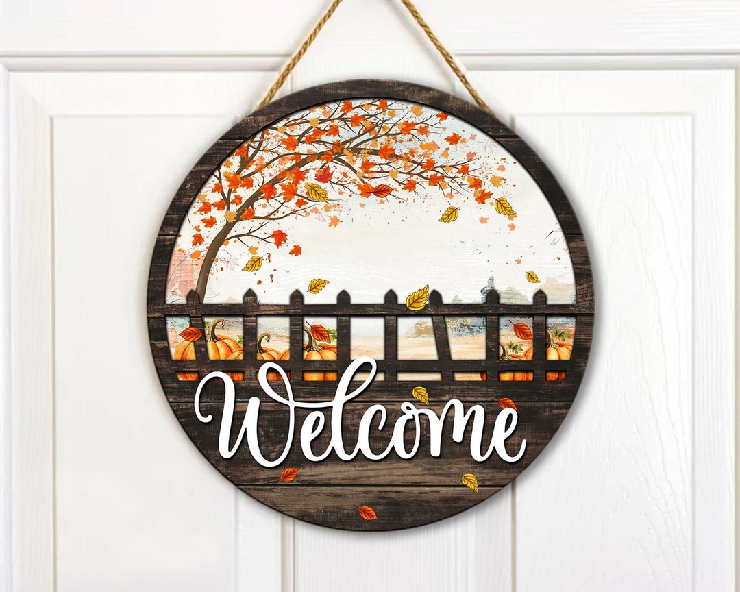Fall Door Hanger, Hello Fall Door Sign, Fall Welcome Sign, Fall Decor ...