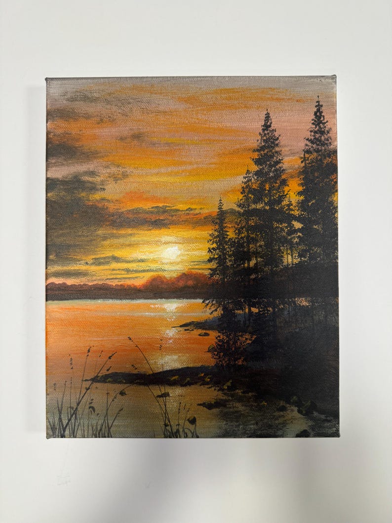 Sunset Lake Acrylic Painting on Canvas - Etsy