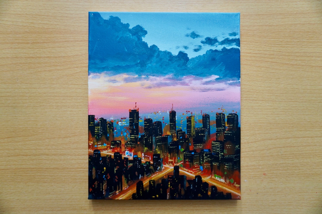 Sunset Cityscape Acrylic Painting on Canvas - Etsy