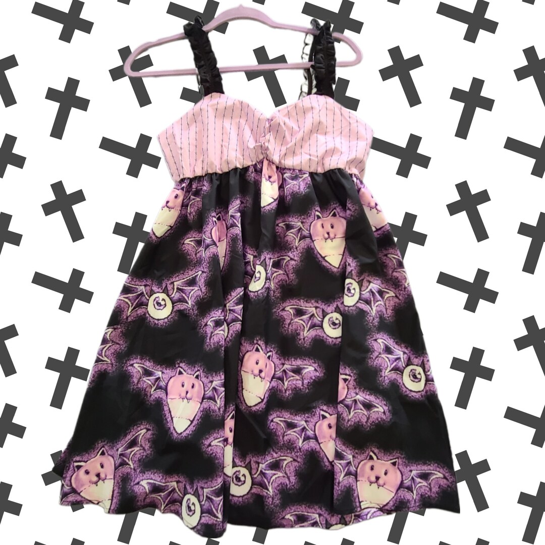 Purple Bat Candy Dress Pastel Goth Emo Punk Grunge Bubble Kei Jirai ...