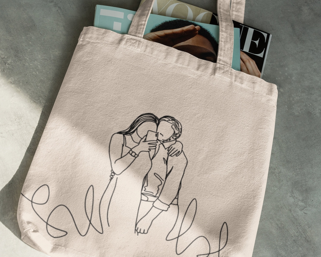 Custom Line Art Drawing Tote Bag, Custom Tote Bag, Personalized Natural ...