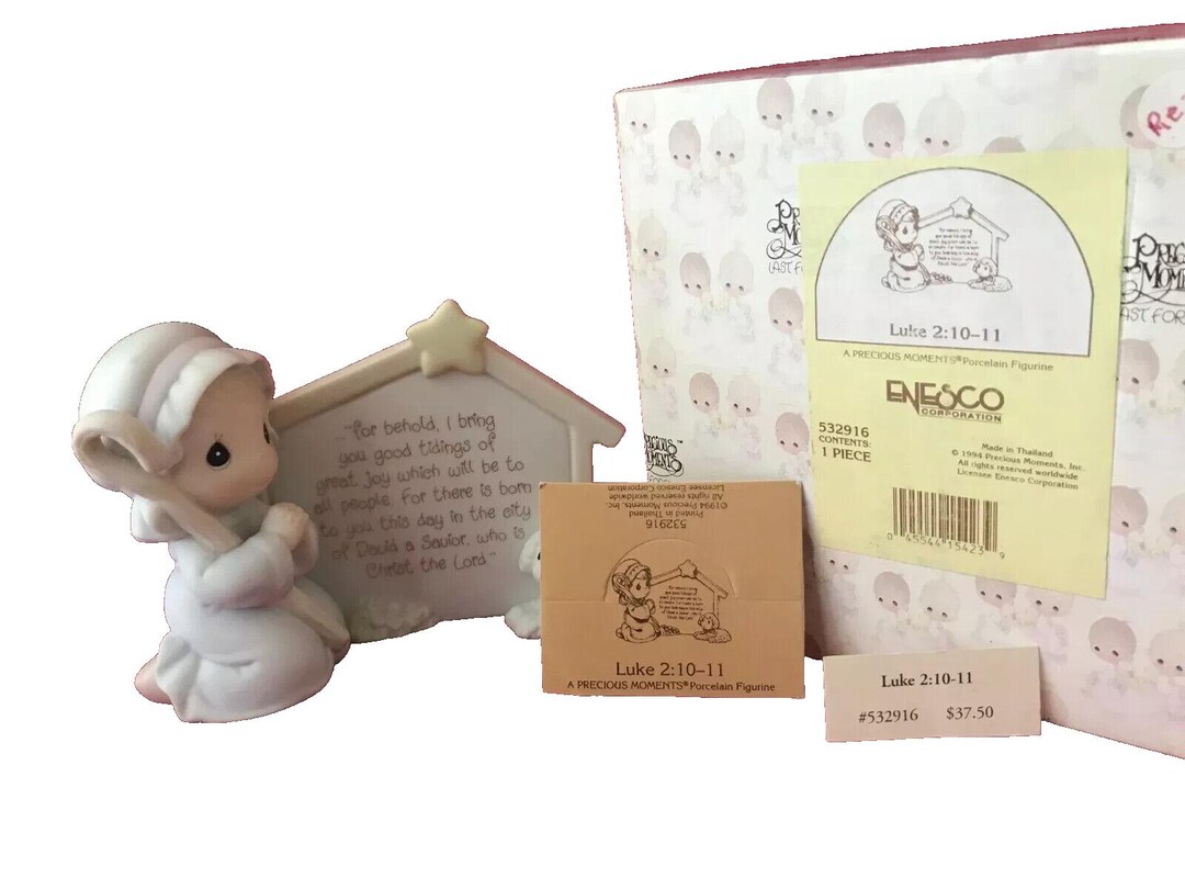 Enesco Precious Moments 1994 Luke 2:10-11 Figurine 532916 Trumpet Boy ...