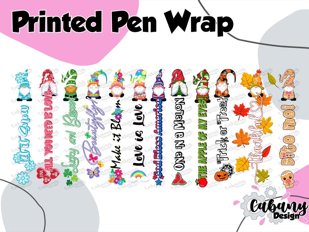 A Year of Gnomes Printed Pen Wraps, Adhesive Vinyl, Permanent Vinyl, Pen Wraps, Gnomes Pen Wrap ...