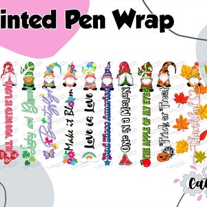 A Year of Gnomes Printed Pen Wraps, Adhesive Vinyl, Permanent Vinyl, Pen Wraps, Gnomes Pen Wrap ...