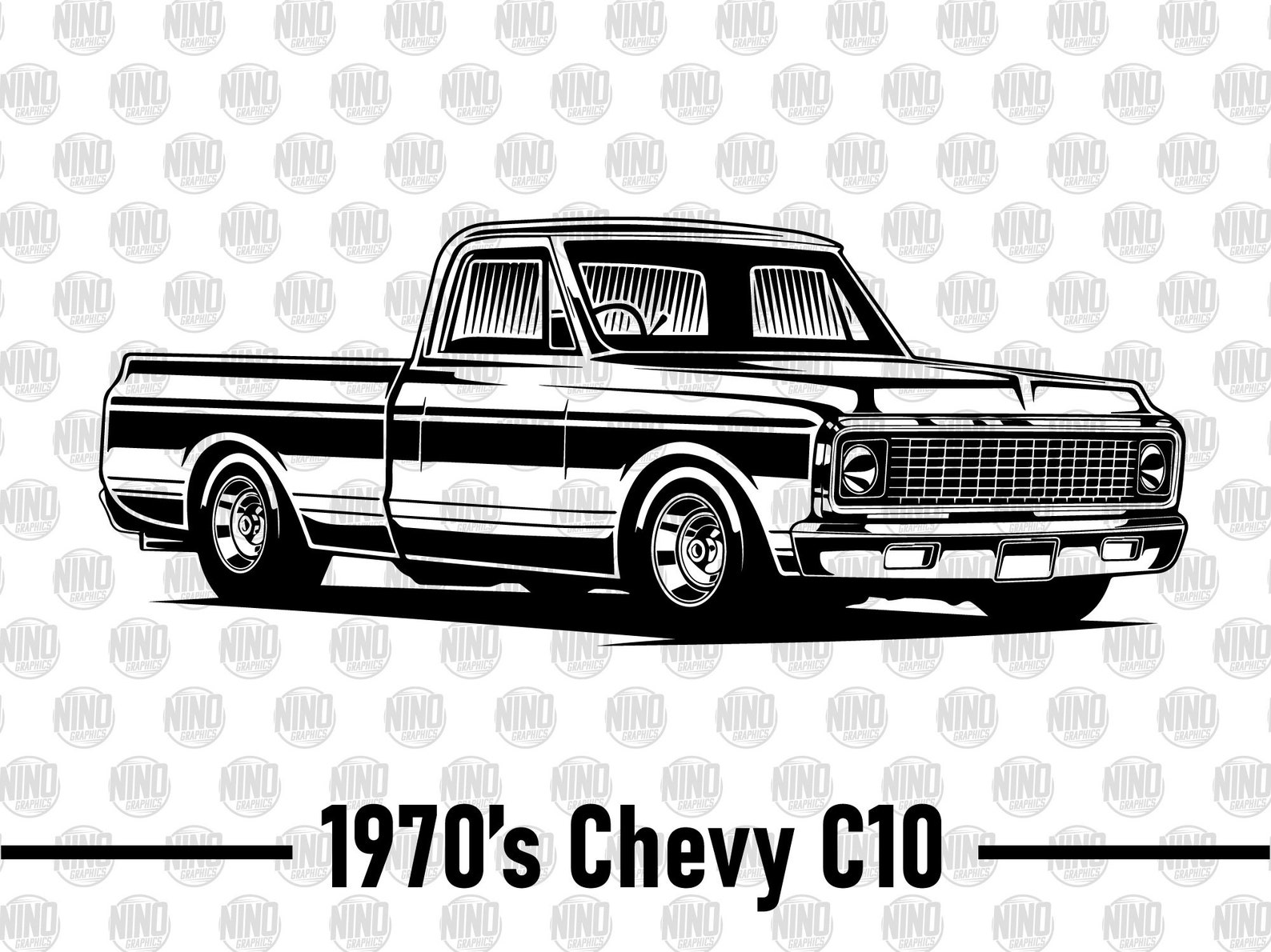 1970s Chevy C10 Truck American Classic PNG SVG JPG Vector Cut File ...
