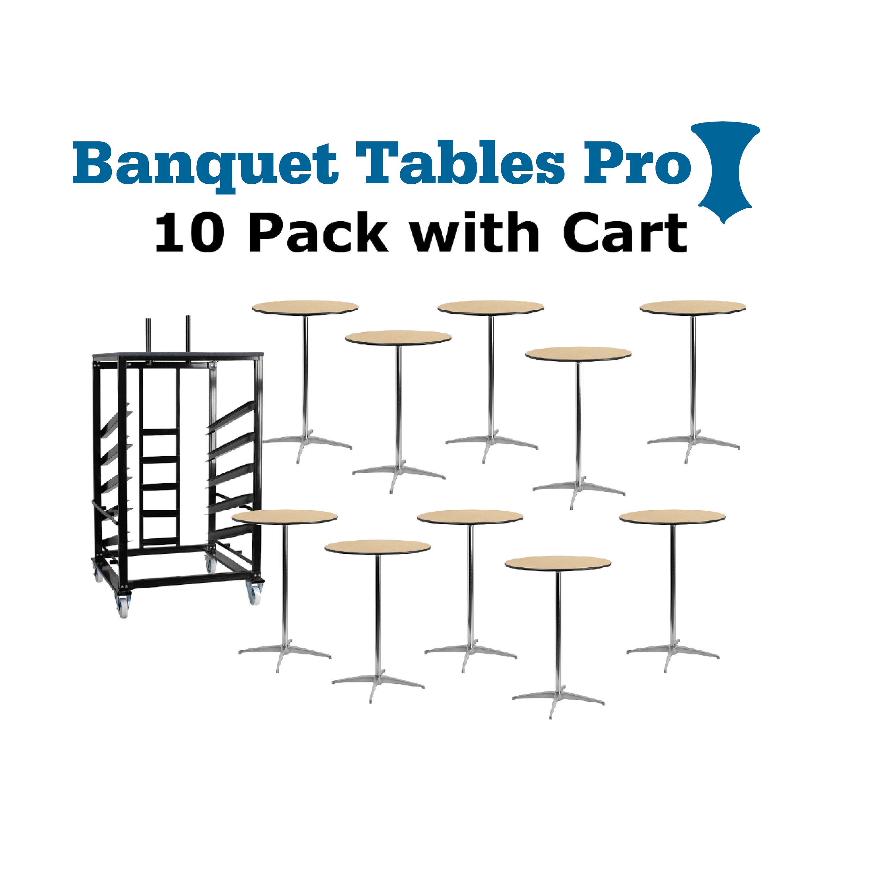 10 Pack 30" Plywood Highboy Tables and Table Cart Bundle - 2 Heights ...
