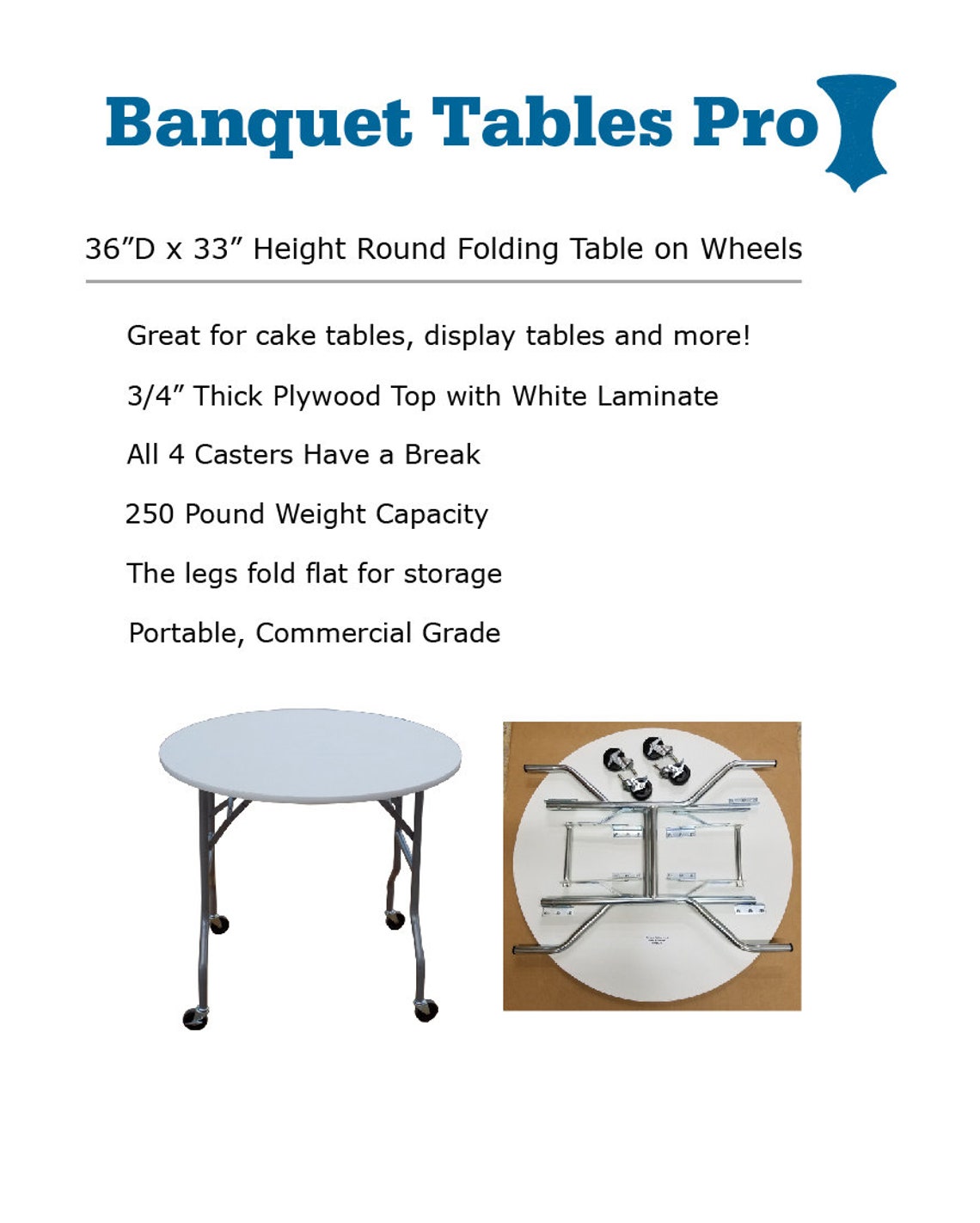 36 Inch Round Folding Cake Table on Wheels by Banquet Tables Pro - Etsy