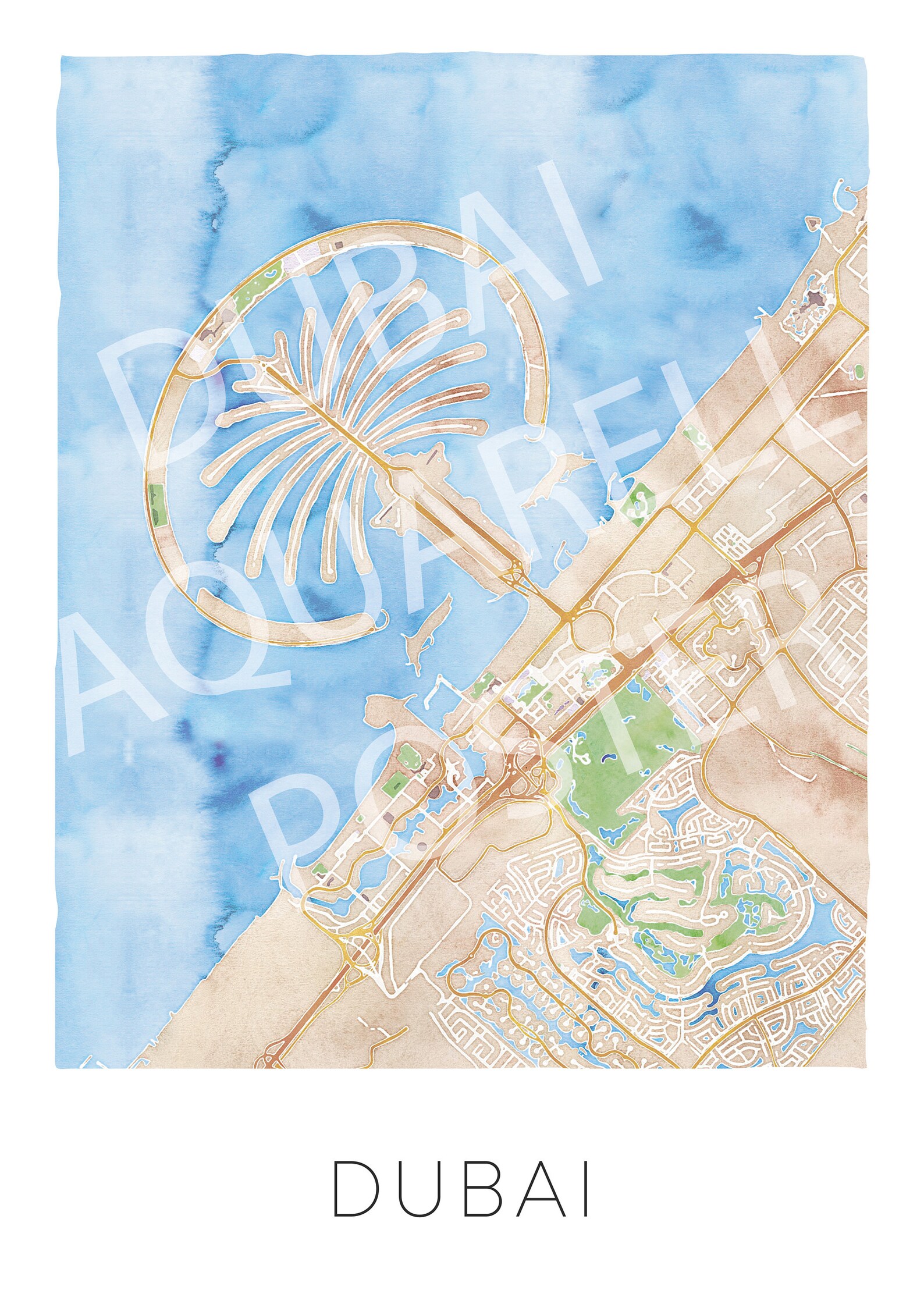 Dubai Watercolor Watercolor Wall Map Map Art Print Poster in Many ...