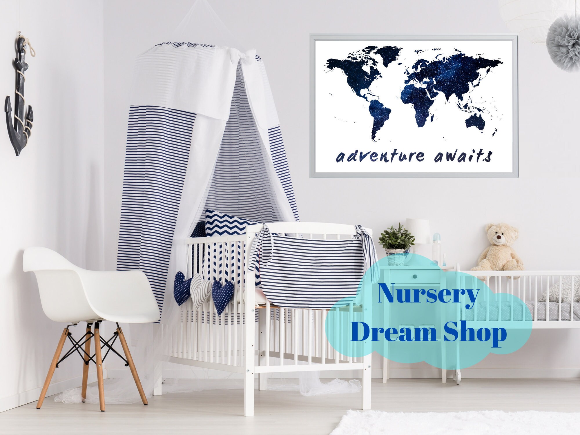 Printable World Map, Navy Blue Map for Kids, Nautical Nursery Art, Kids ...