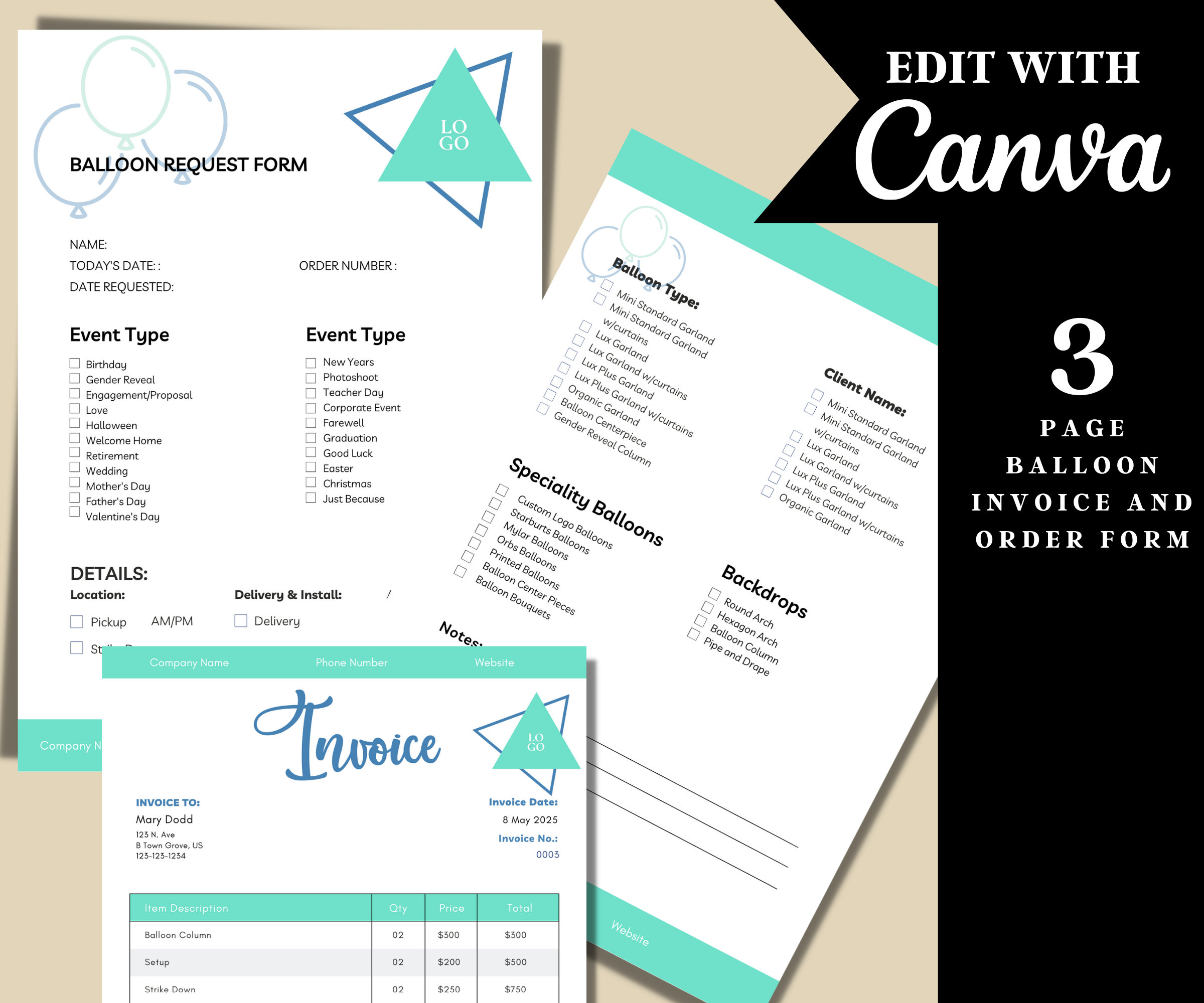 Balloon Order Form and Invoice Template Balloon Request Form for Small ...