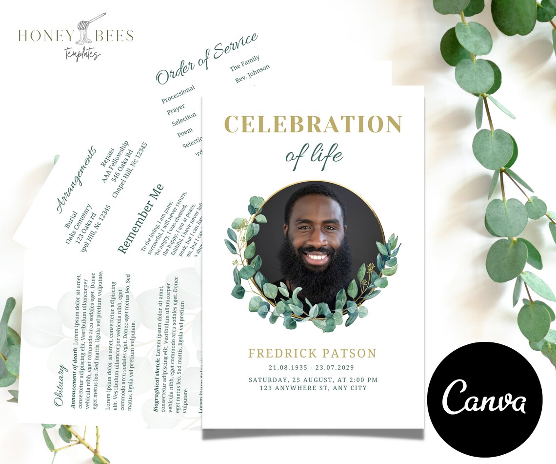 Funeral Program Template for Men Eucalyptus Funeral Program Obituary ...