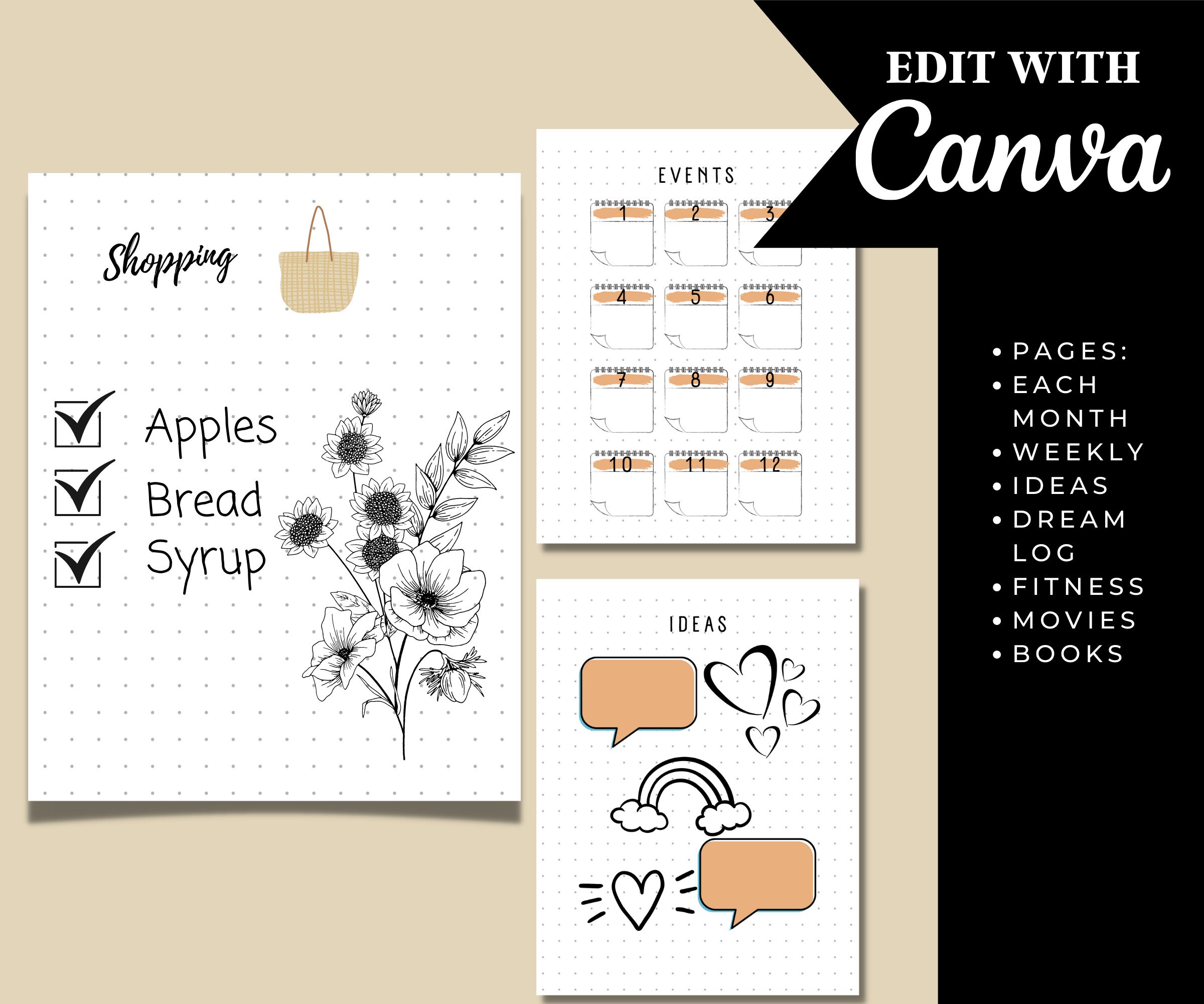 Printable Bullet Journal, Premade Bullet Journal, Dotted Notebooks, Dot ...