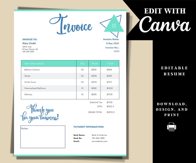 Balloon Invoice Template Printable Word Searches