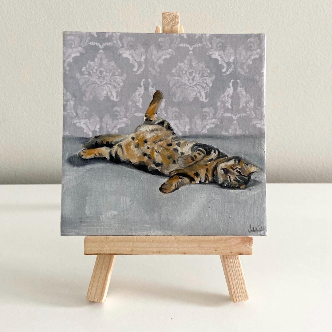Mini Canvas Painting, Oil Painting on Canvas, Cute Cat Art, Small Tabby ...