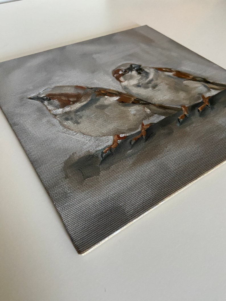 Two Sparrows, Original Oil Painting on Canvas, Fine Art, Bird Painting ...