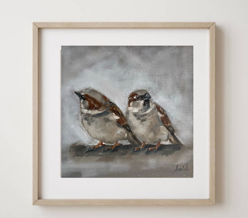 Two Sparrows, Original Oil Painting on Canvas, Fine Art, Bird Painting ...