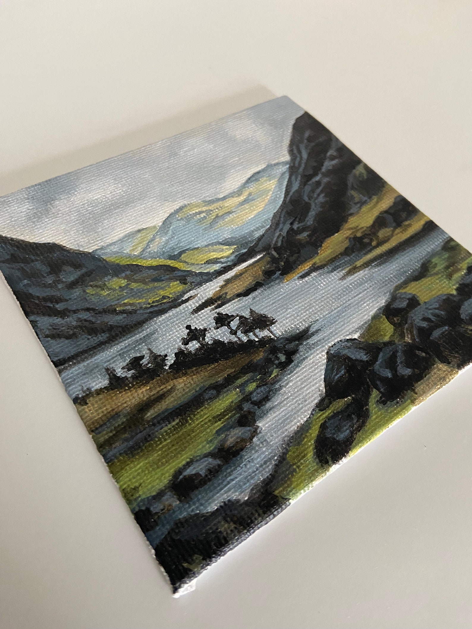 Mini Canvas Painting, Original Landscape Painting, Mountain Landscape ...