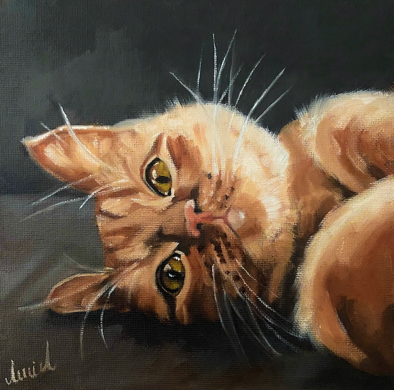 Orange Tabby Cat Painting, Original Oil Painting on Canvas, Fine Art ...
