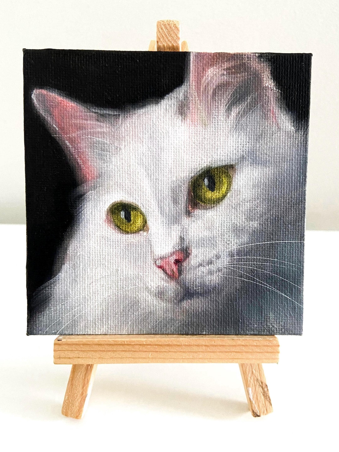 White Cat Painting, Oil Painting on Canvas, White Cat Portrait Painting ...